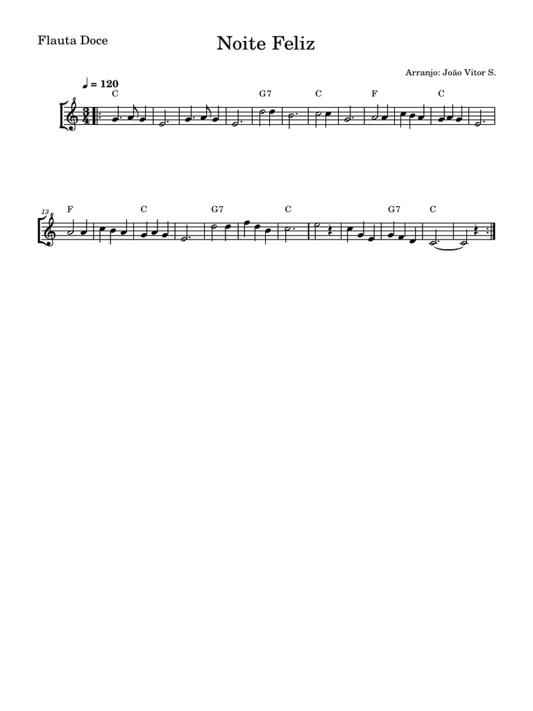 Notas de Noite Feliz para Flauta Doce | PDF