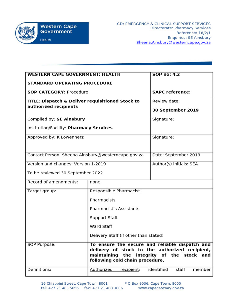 Emergency Stock Dispatch Protocol | PDF | Pharmacy | Pharmacist