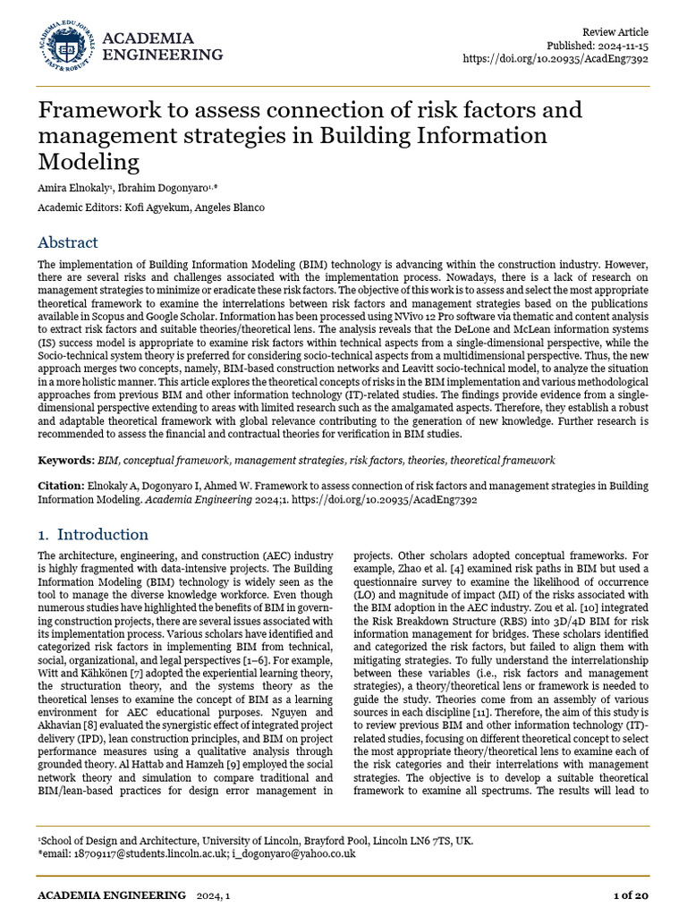 BIM Risk Factors and Management Framework | PDF | Building Information ...