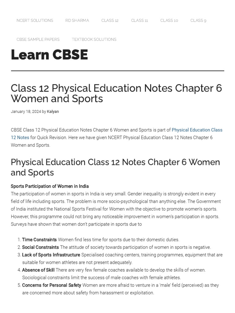 Class 12 Physical Education Notes Chapter 6 Women and Sports - Learn ...