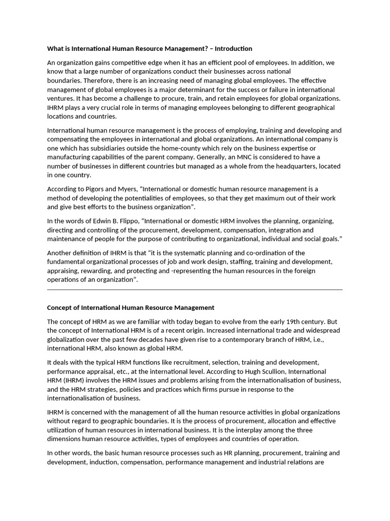 Understanding International HR Management | PDF | Human Resource ...