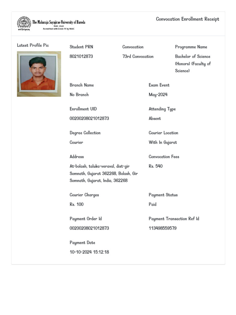 Convocation E Receipt | PDF