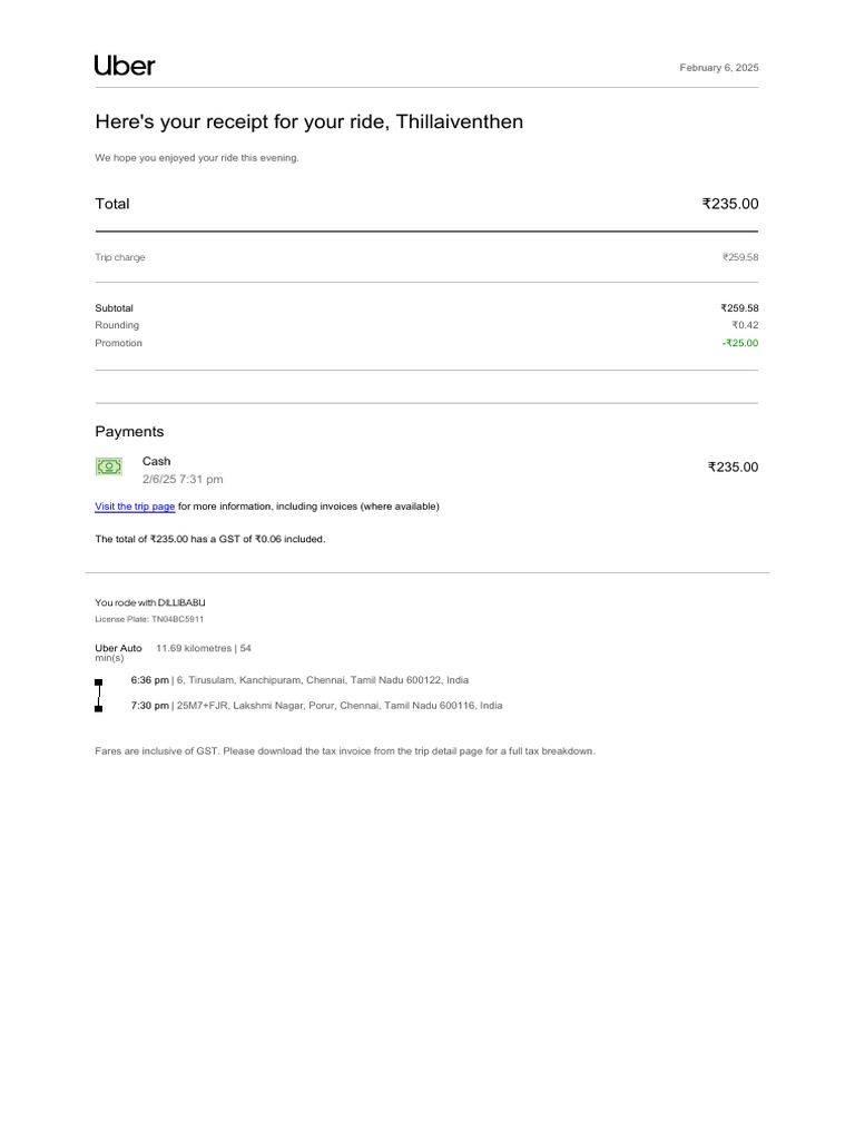 Uber Bill - 06feb2025 - 193115 | PDF