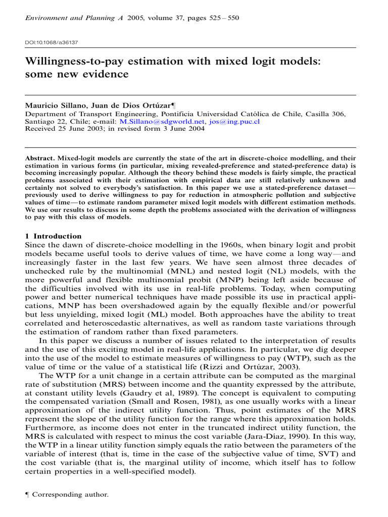 Sillano and Ortuzar (2005) (WTP_Random) | PDF | Bayesian Inference | Estimation Theory