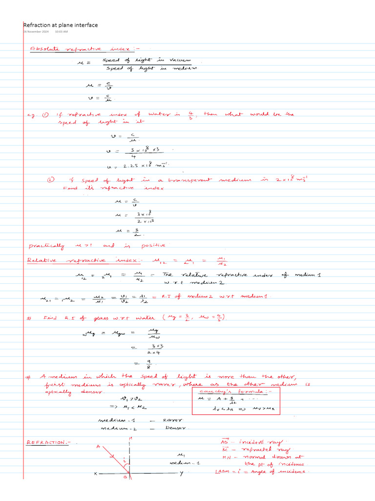 Refraction At Plane Interface Pdf