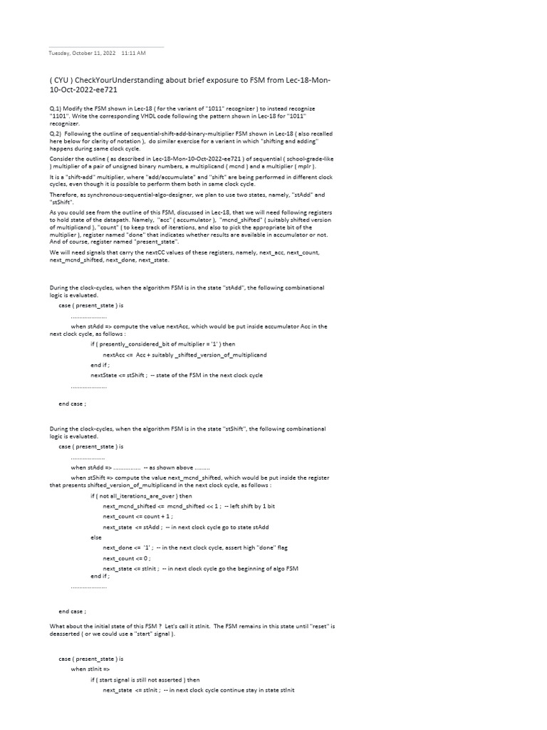 CheckYourUnderstanding FSM Intro Lec 18 Aut22 Ee721 Hdls Onenb | PDF | Algorithms And Data ...