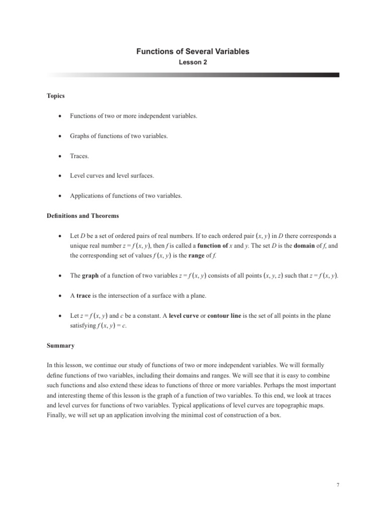Function Of Several Variables Pdf Function Mathematics Variable Mathematics