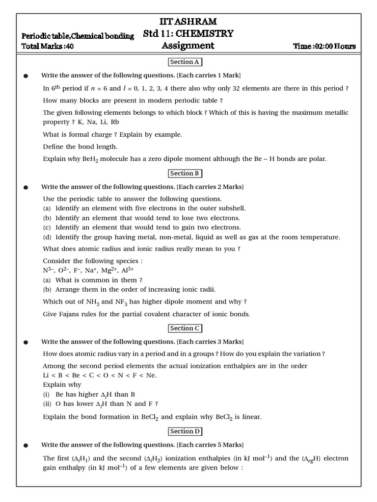 Assignment - Periodic Table, Bonding | PDF | Chemical Polarity ...
