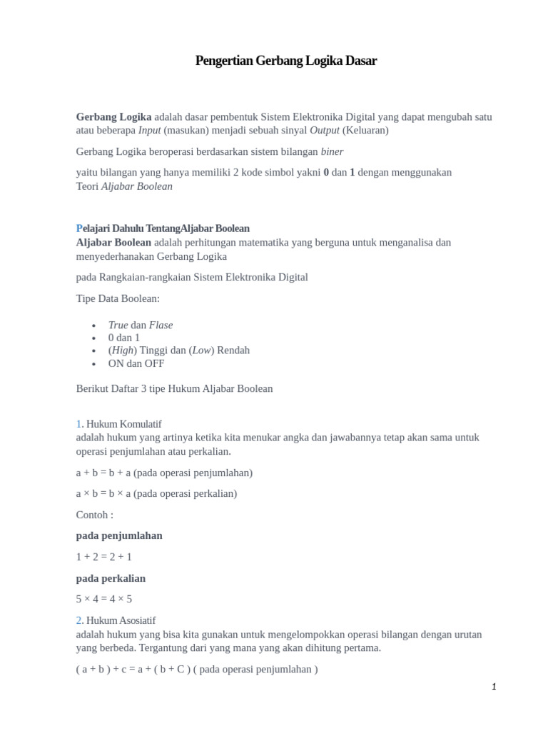 Pengertian Gerbang Logika Dasar | PDF