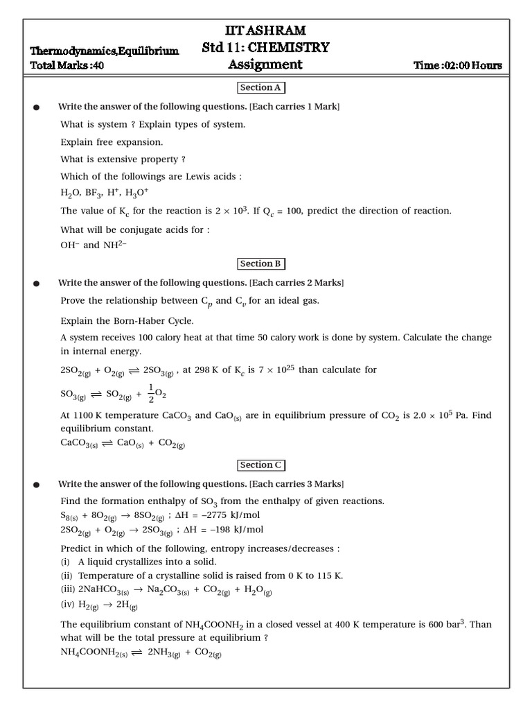 Assignment Thermodynamics, Equilibrium | PDF | Chemical Equilibrium | Enthalpy