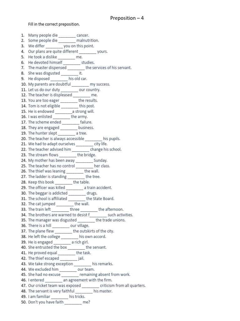 PREPOSITIONS-4 Question. | PDF