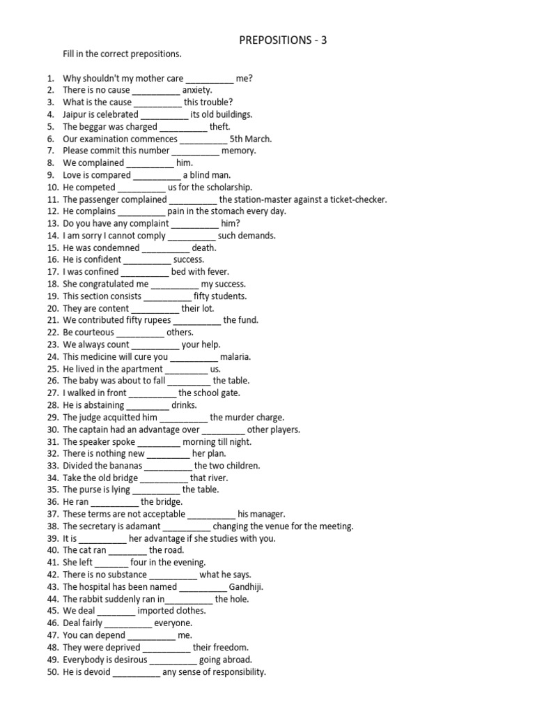 PREPOSITIONS-3 Question. | PDF