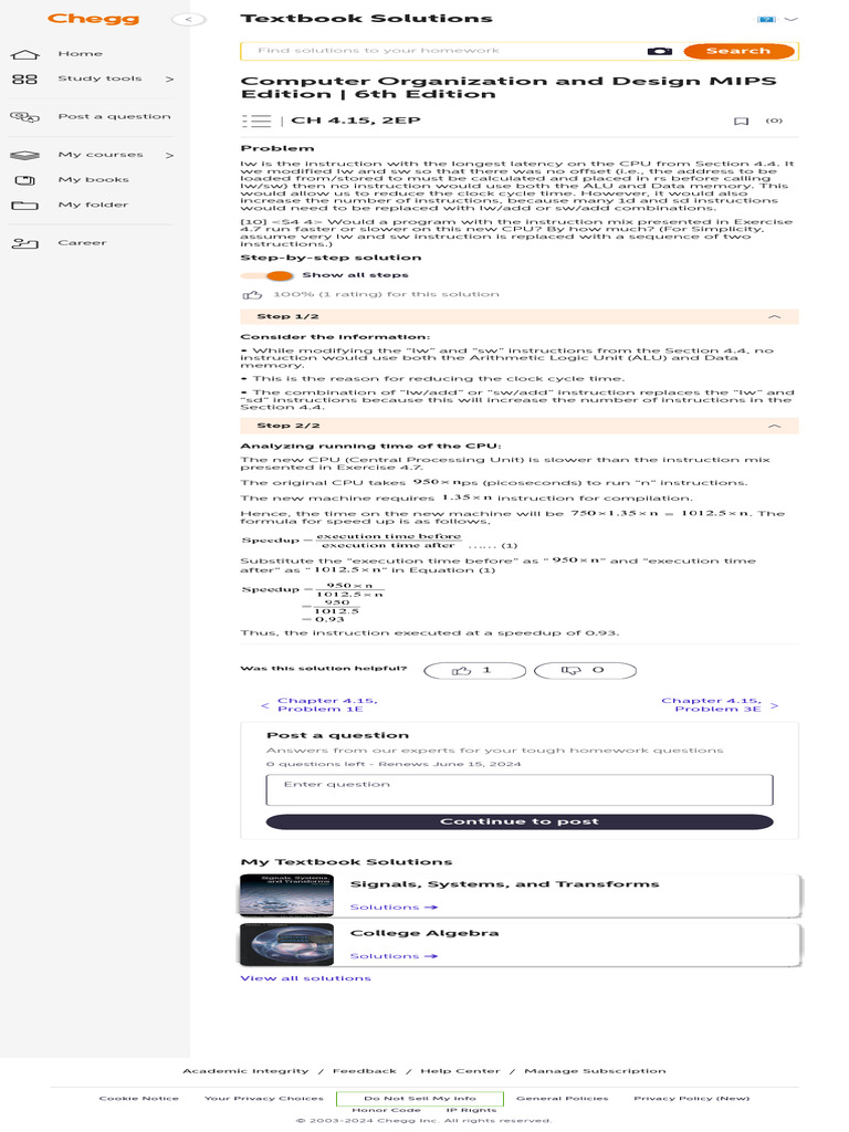 Solved Lw is the Instruction With the Longest Latency on the CPU ... Chegg.com 2 | PDF | Central ...