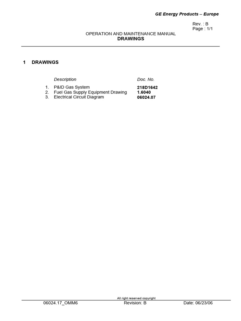 Drawings: Rev.: B Page: 1/1 Operation and Maintenance Manual | PDF
