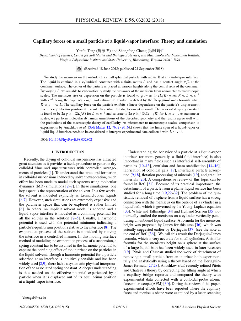 Tang2018 PRE Capillary Force Particle Interface Theory Simulaition ...