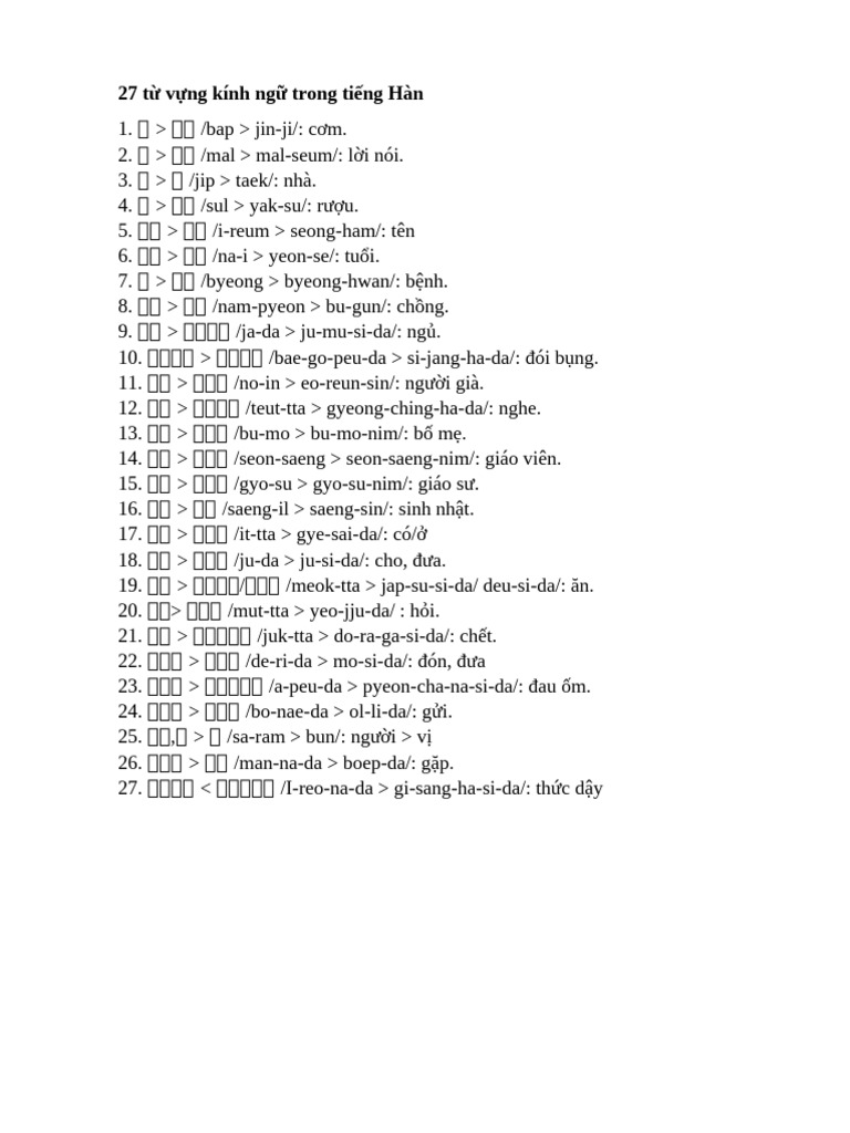 27 từ vựng kính ngữ trong tiếng Hà1 | PDF