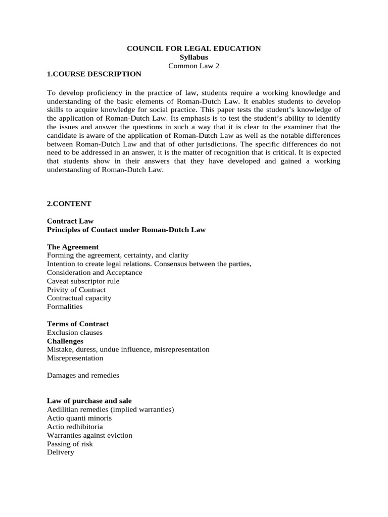 CLE Syllabus For Common Law 2 2023 | PDF