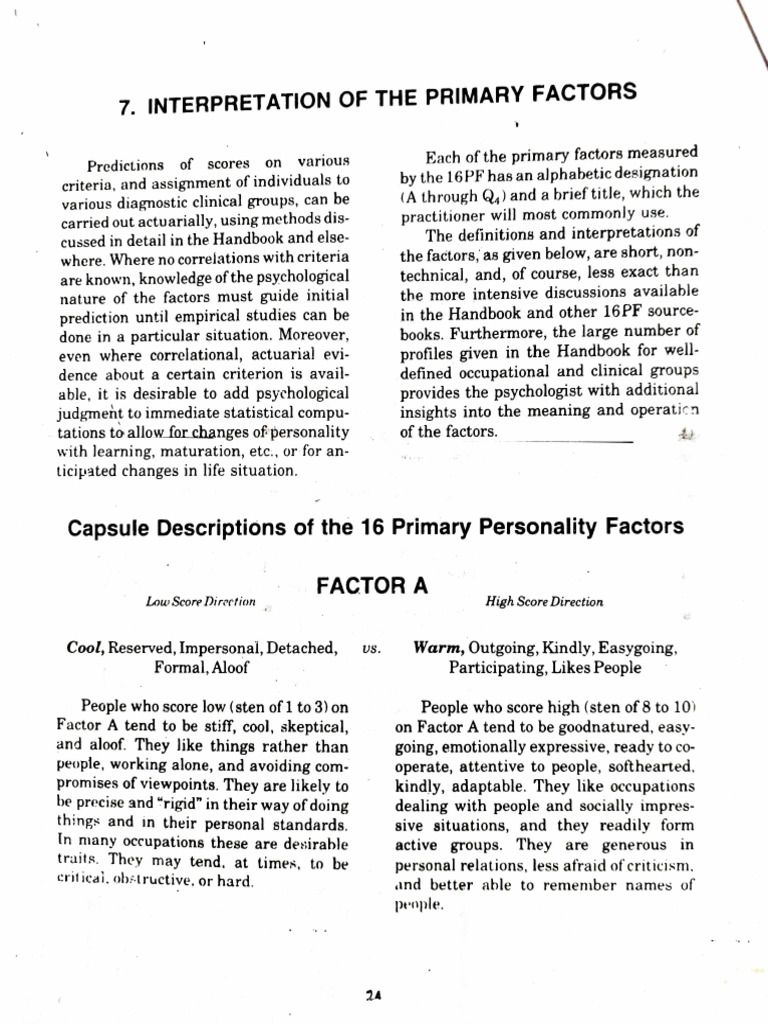 16 PF Factors - Interpretation | PDF