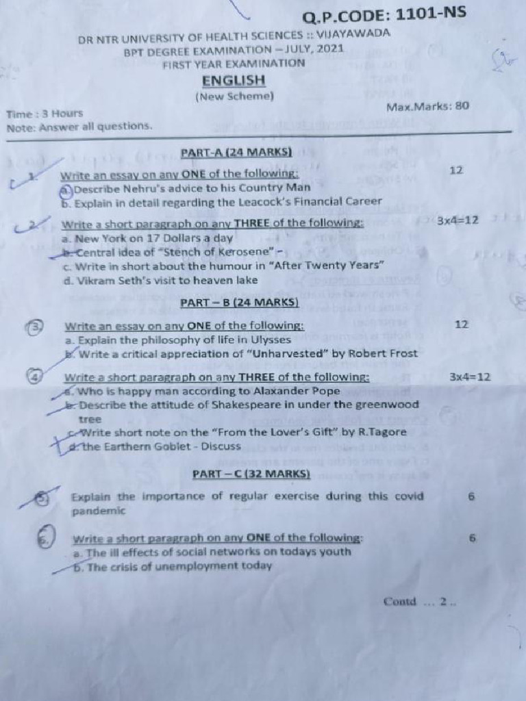 BPT First Year Question Papers 2021 | PDF | Creatinine | Physiology