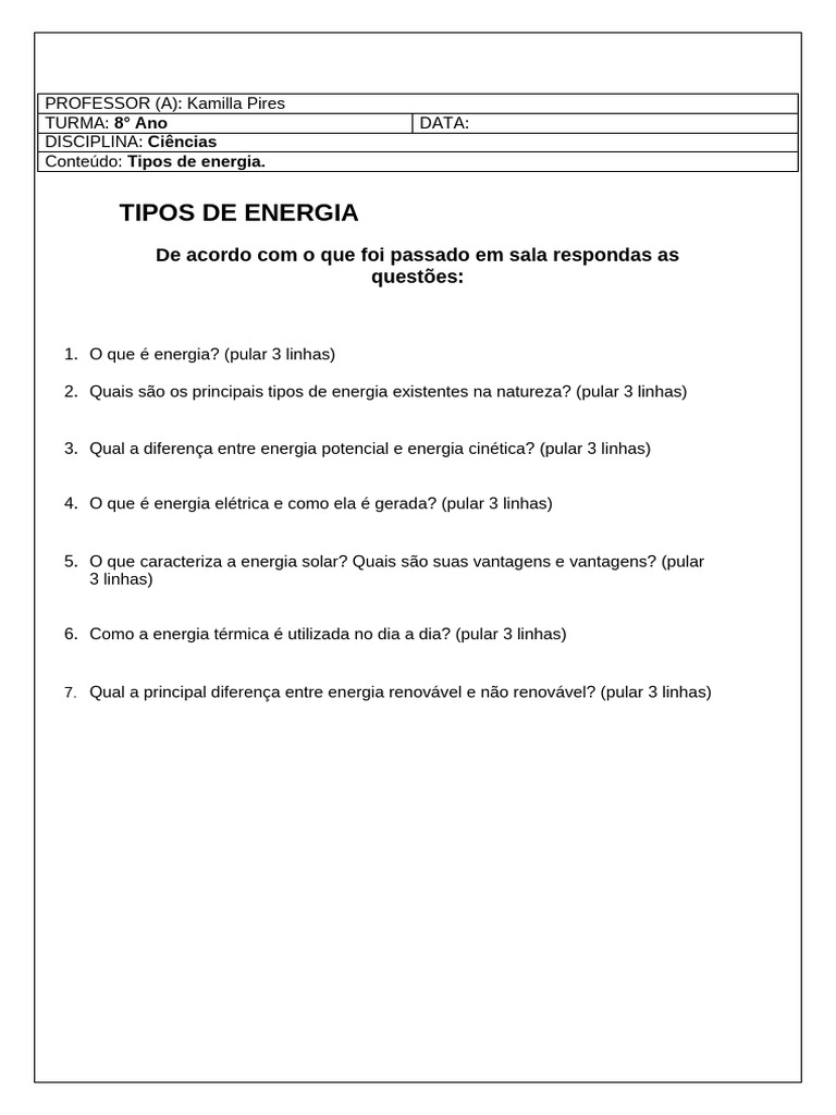 Aula Extra 1 - Tipos de Energia | PDF