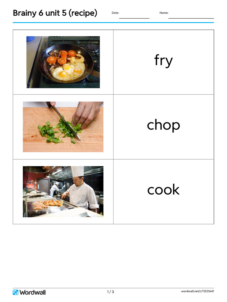 Brainy 6 Unit 5 Recipe Flash Cards | PDF