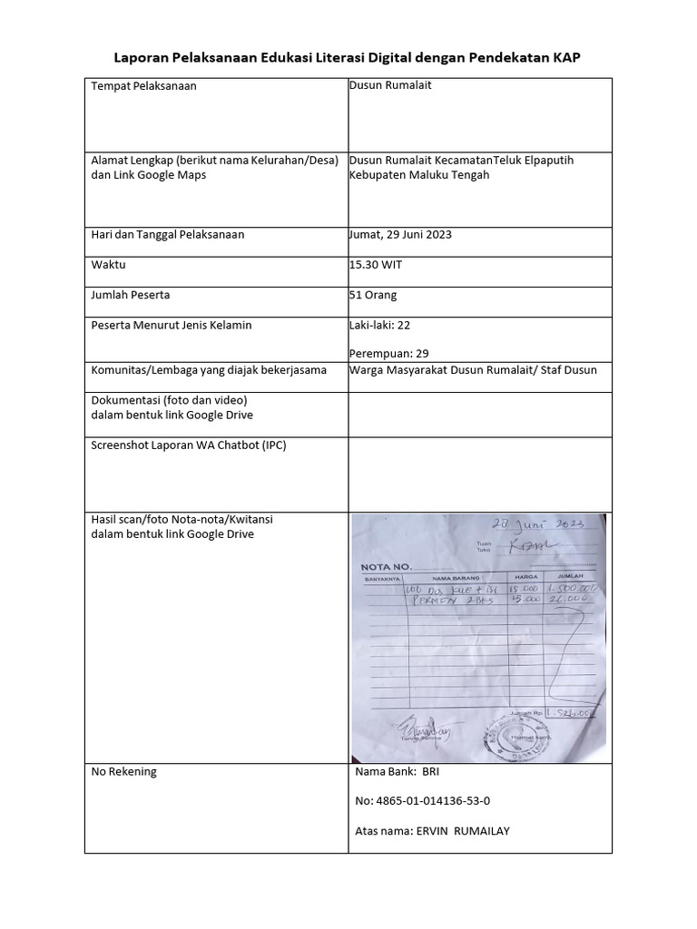 Pelaporan Pelaksanaan Edukasi Literasi Digital | PDF