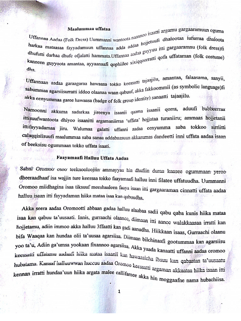 Uffannaa Aadaa Oromoo | PDF