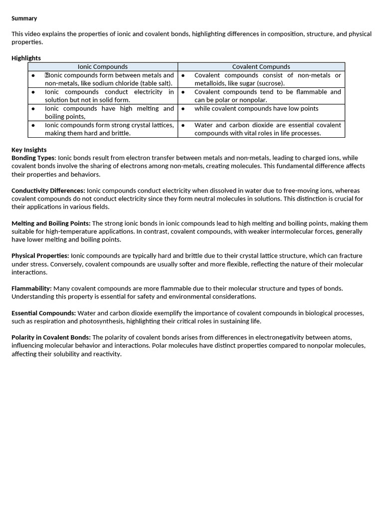 Ionic vs. Covalent Bonds Explained | PDF | Chemical Compounds ...