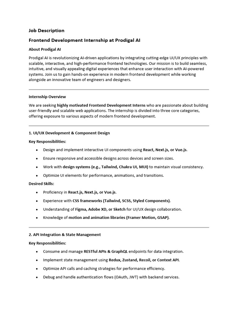JD Frontend Internship at Prodigal AI | PDF | User Interface | Computing