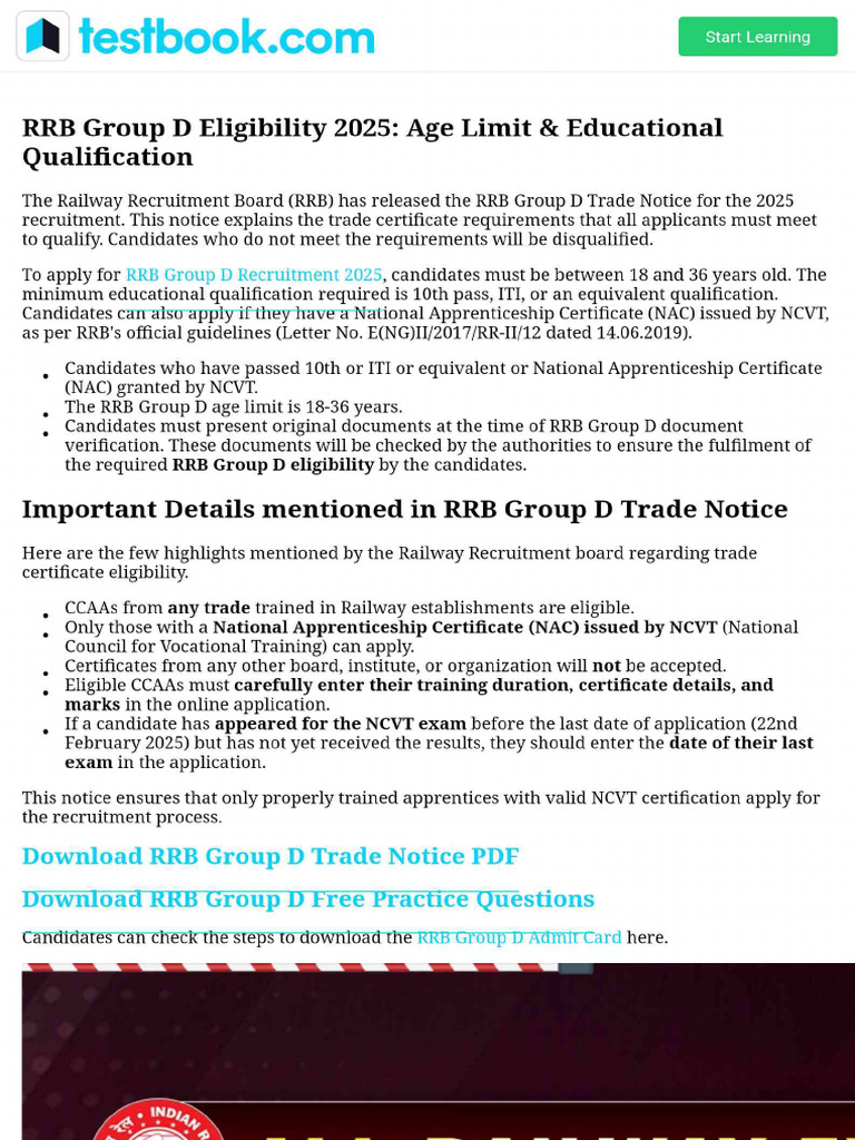 RRB Group D Eligibility 2025 - Age Limit & Educational Qualification | PDF