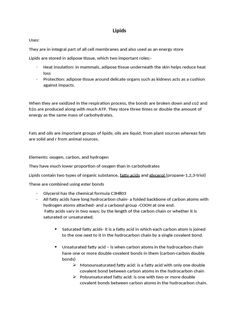 Lipids notes | PDF | Fatty Acid | Lipid