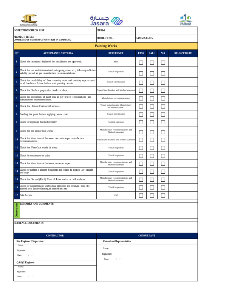 Check List For Painiting Works Itp | PDF | Paint