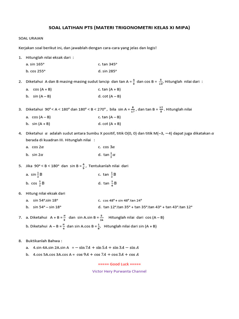 Soal Trigonometri Kelas XI MIPA | PDF