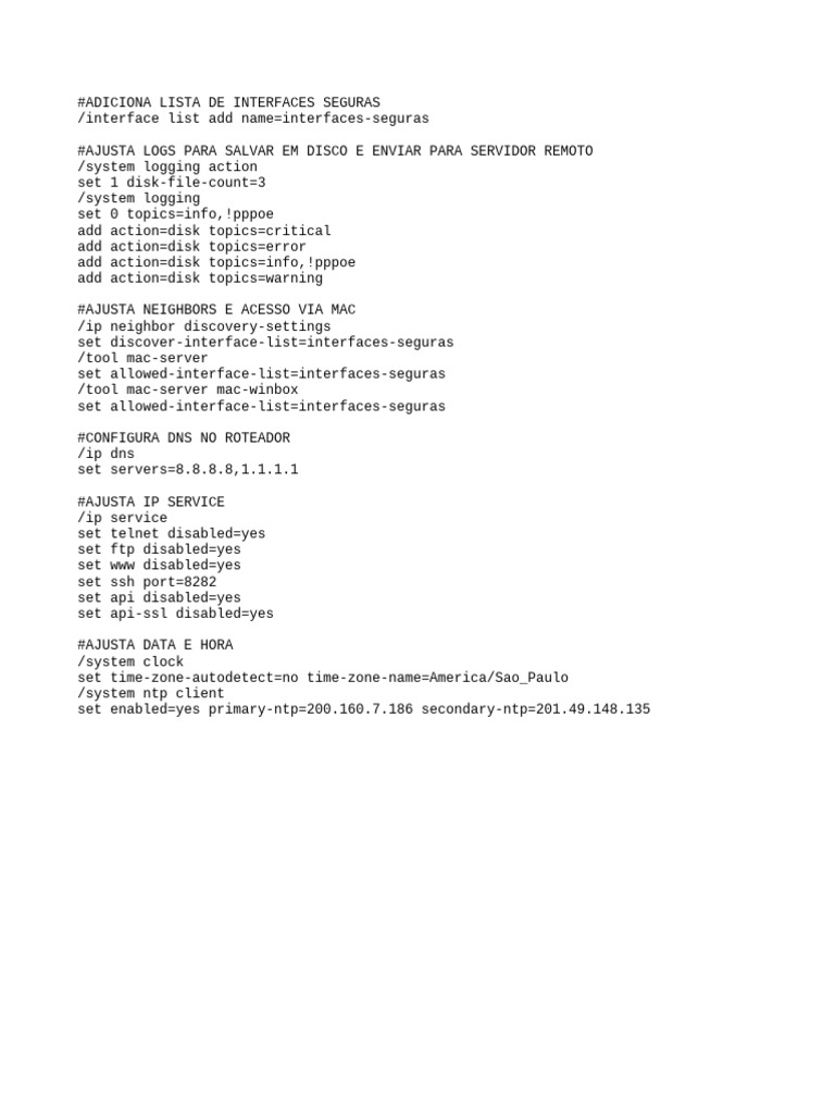 Script Basico Configuracao | PDF