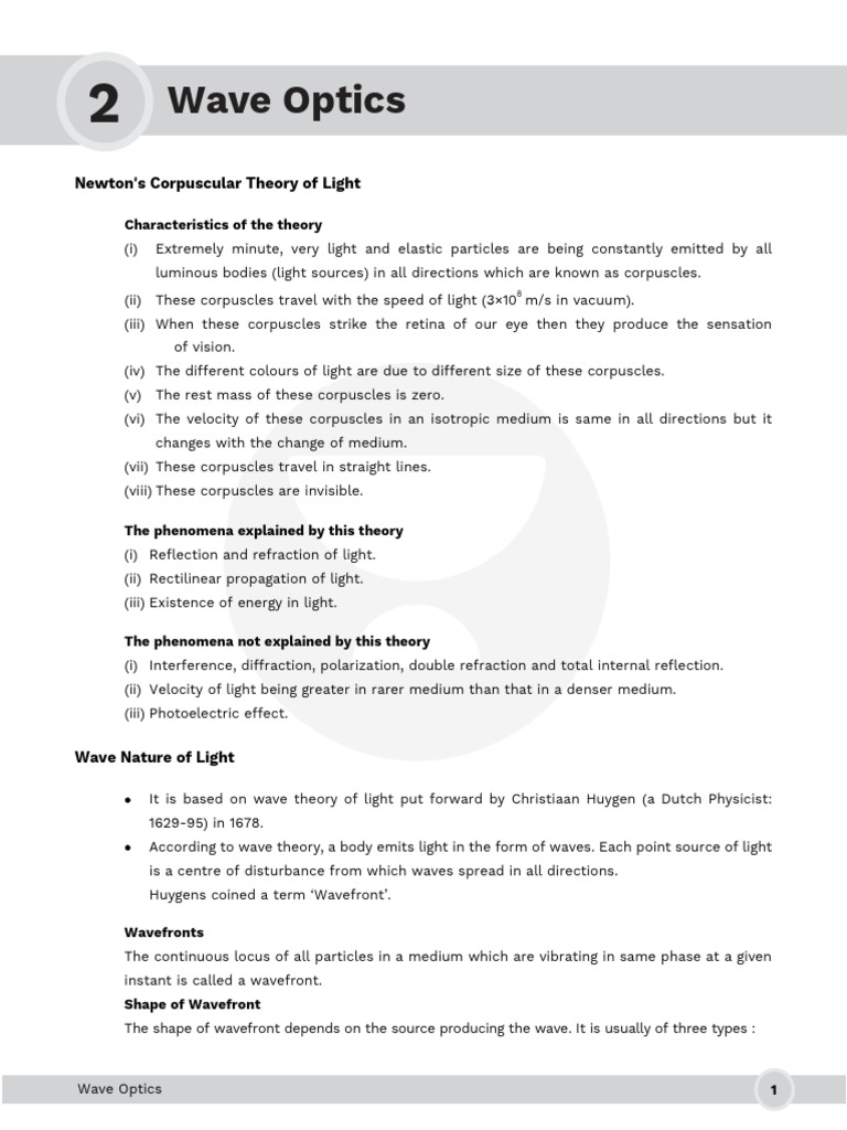 Wave Optics: Newton vs. Huygens | PDF | Diffraction | Coherence (Physics)