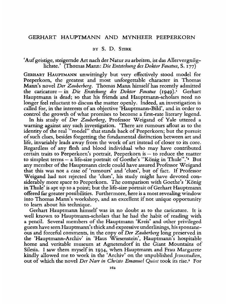 GERHART HAUPTMANN AND MYNHEER PEEPERKORN | PDF