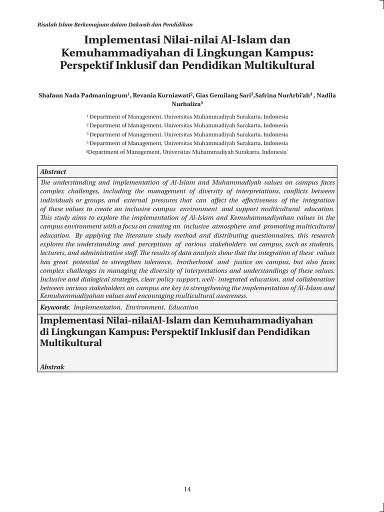 Implementasi Nilai-Nilai Al-Islam Dan Kemuhammadiyahan Di Lingkungan Kampus: Perspektif Inklusif ...