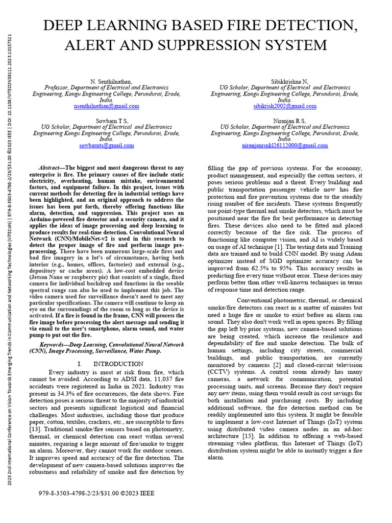 Deep Learning Based Fire Detection | PDF | Deep Learning | Computer Vision