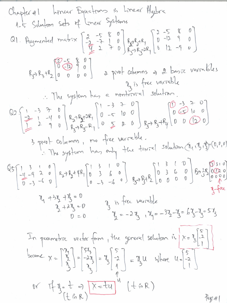 Chp1_Section1.5_Solution sets of Linear Systems | PDF