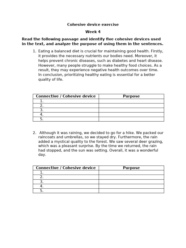 Cohesive Device Exercise | PDF