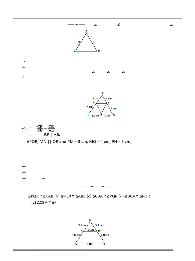 Practice Questions Triangles Class X Set 02 Answers | PDF | Area | Triangle Geometry