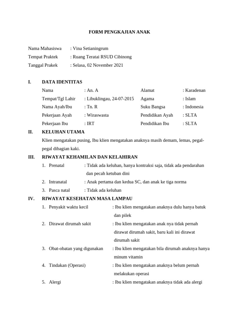 Form Pengkajian Anak | PDF