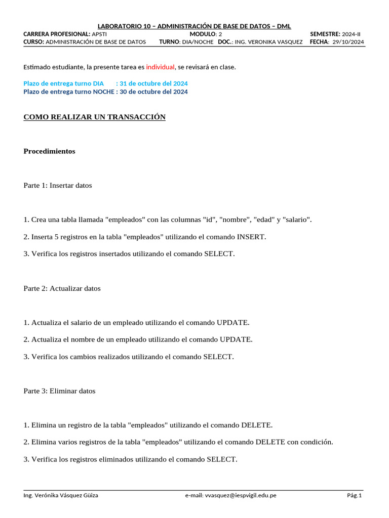 2 Laboratorio 10 - DML | PDF | Datos de computadora | Bases de datos