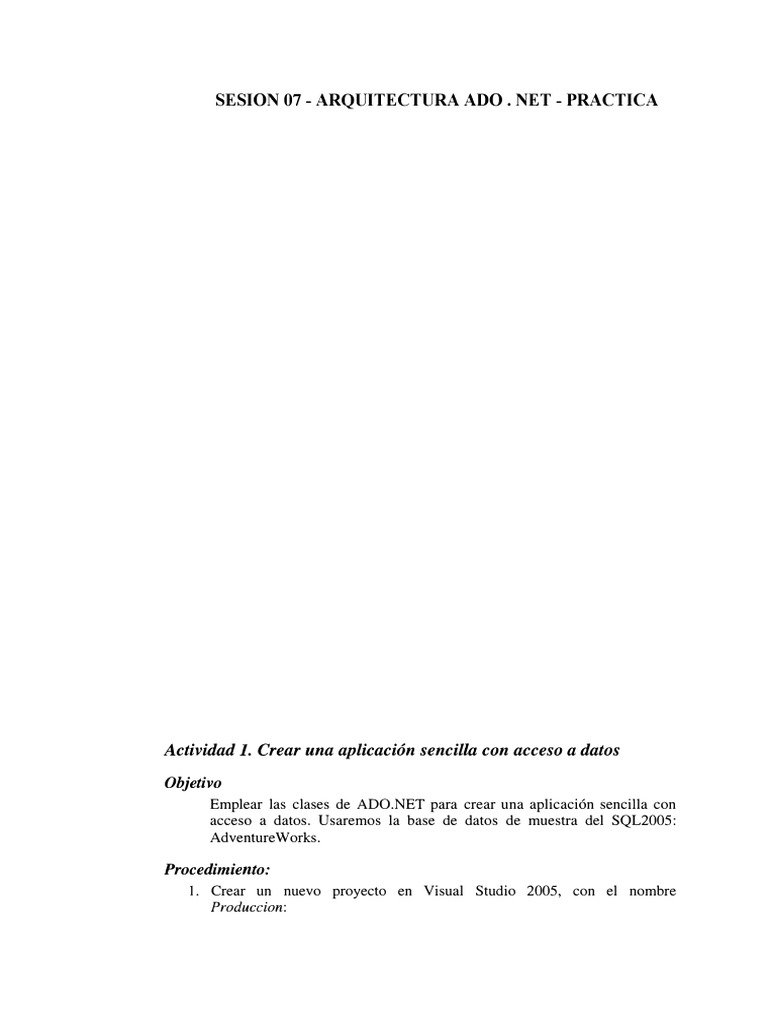 Sesion 02 - Arquitectura Ado - Net - Practica | PDF | Servidor SQL de Microsoft | Bases de datos