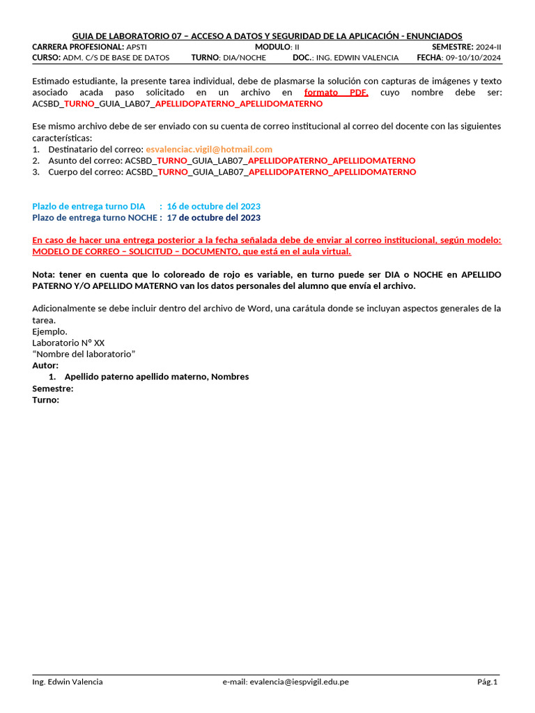 5. GUIALAB 07 - ACCESO A DATOS Y SEGURIDAD DE LA APLICACION - ENUNCIADOS | PDF | SQL | Bases de ...