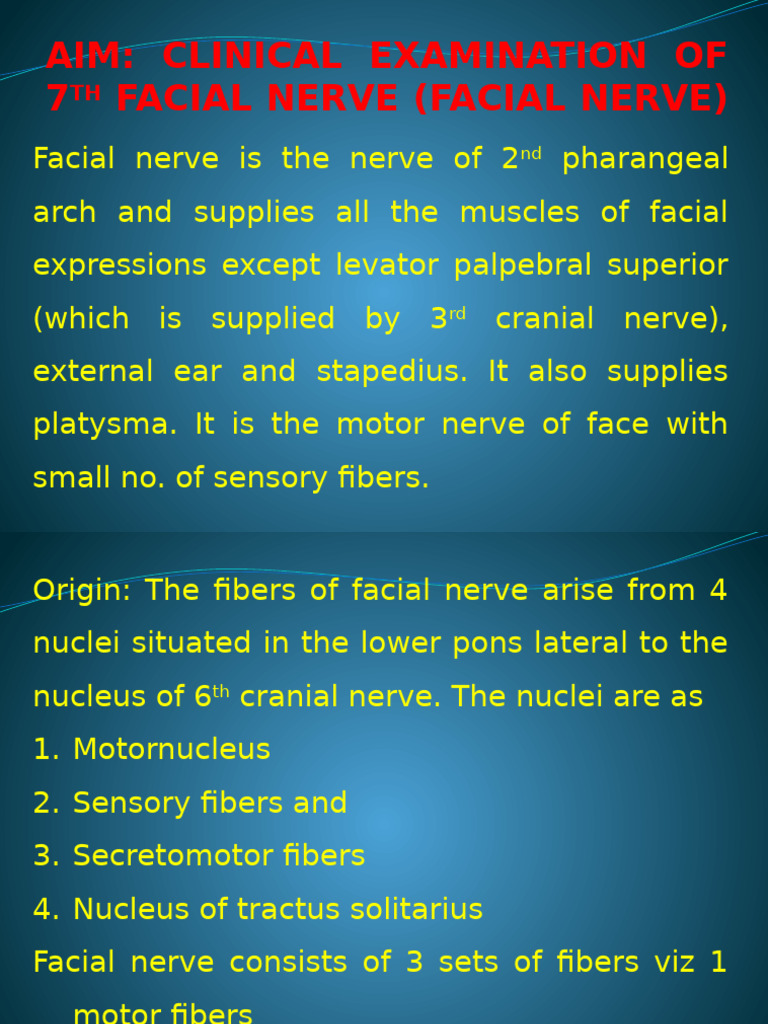 Clinical Examination of 7th Facial Nerve | PDF | Neuroscience | Human Head And Neck