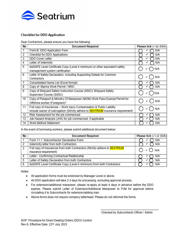 DDO Application Checklist for Contractors | PDF | Private Law ...