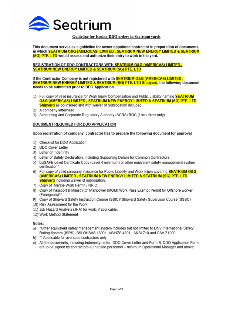 DDO Application Guidelines for Seatrium | PDF | Business Law