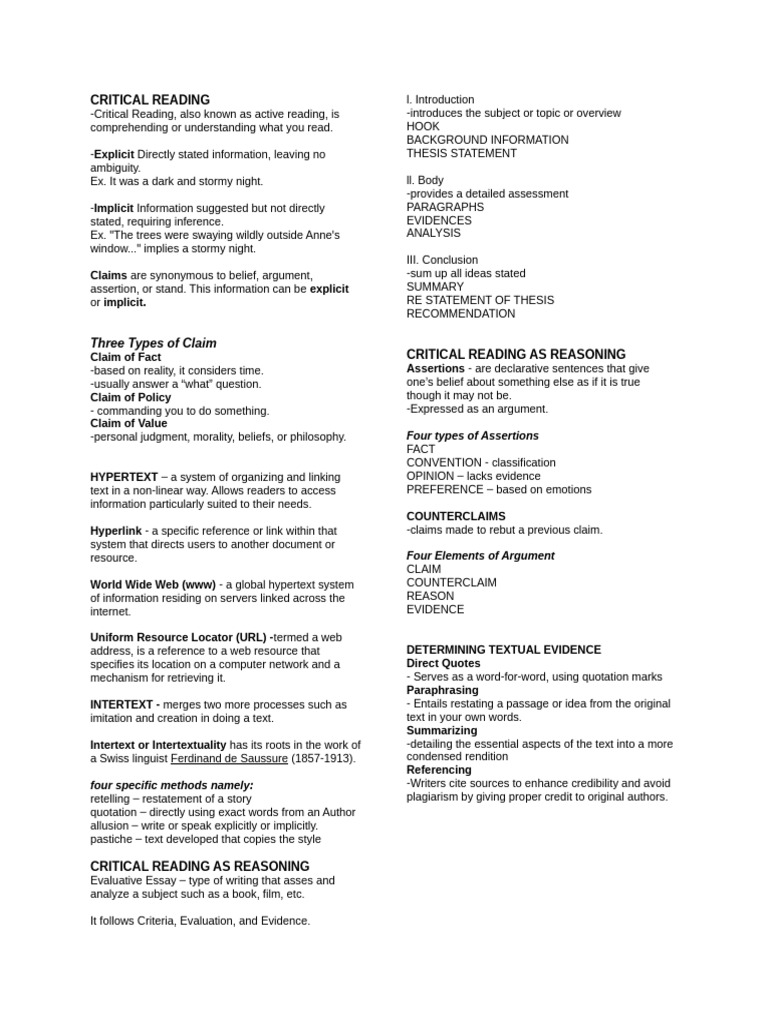 Understanding Critical Reading Techniques | PDF | Intertextuality