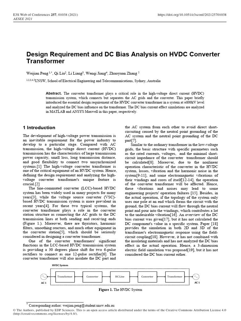 Design Requirement and DC Bias Analysis On HVDC Converter Transformer ...